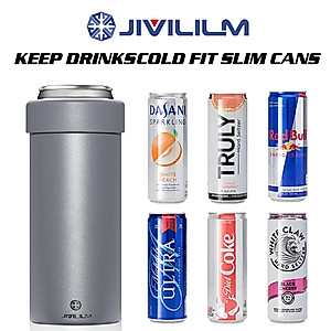 JIVILILM Stainless Steel Insulated Cooler for 12oz Slim Cans | Skinny Can Drinks Holder for Hard Seltzer, Beer, Soda, and Energy Drinks (Gray)