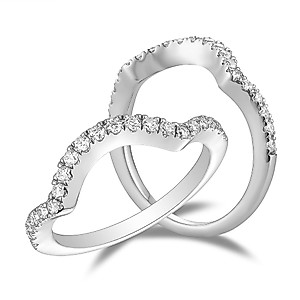 DovEggs Moissanite Wedding Band Half Eternity for Women 1.5mm G-H-I Color Heart Arrows Cut Moissanite Stackable Curved Half Band Anniversary Ring 14k Gold QUALITY Silver(8)