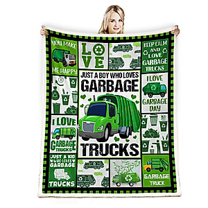 Just A Boy Who Loves Garbage Trucks Blanket, I Love Garbage Trucks Gifts Blanket for Boys Kids, Soft Cozy Warm Lightweight Throw Blanket for Living Room Couch Bed Sofa 60”x50”