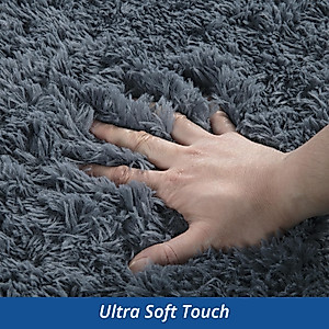 BALAPET Modern Plush Area Rug 10x14, Ultra Soft Large Faux Fur Area Rug for Bedroom Living Room, Non-Skid Indoor Carpet for Kids Playroom Home Decor，Dark Grey