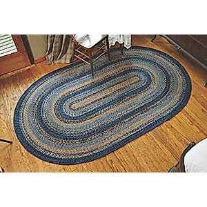IHF Home Decor |River Shale Premium Braided Collection | Primitive, Rustic, Country, Farmhouse Style | Jute/Cotton | 30 Days Risk Free | Accent Rug/Door Mat | Blue, Black, Tan | 22"x72" Oval