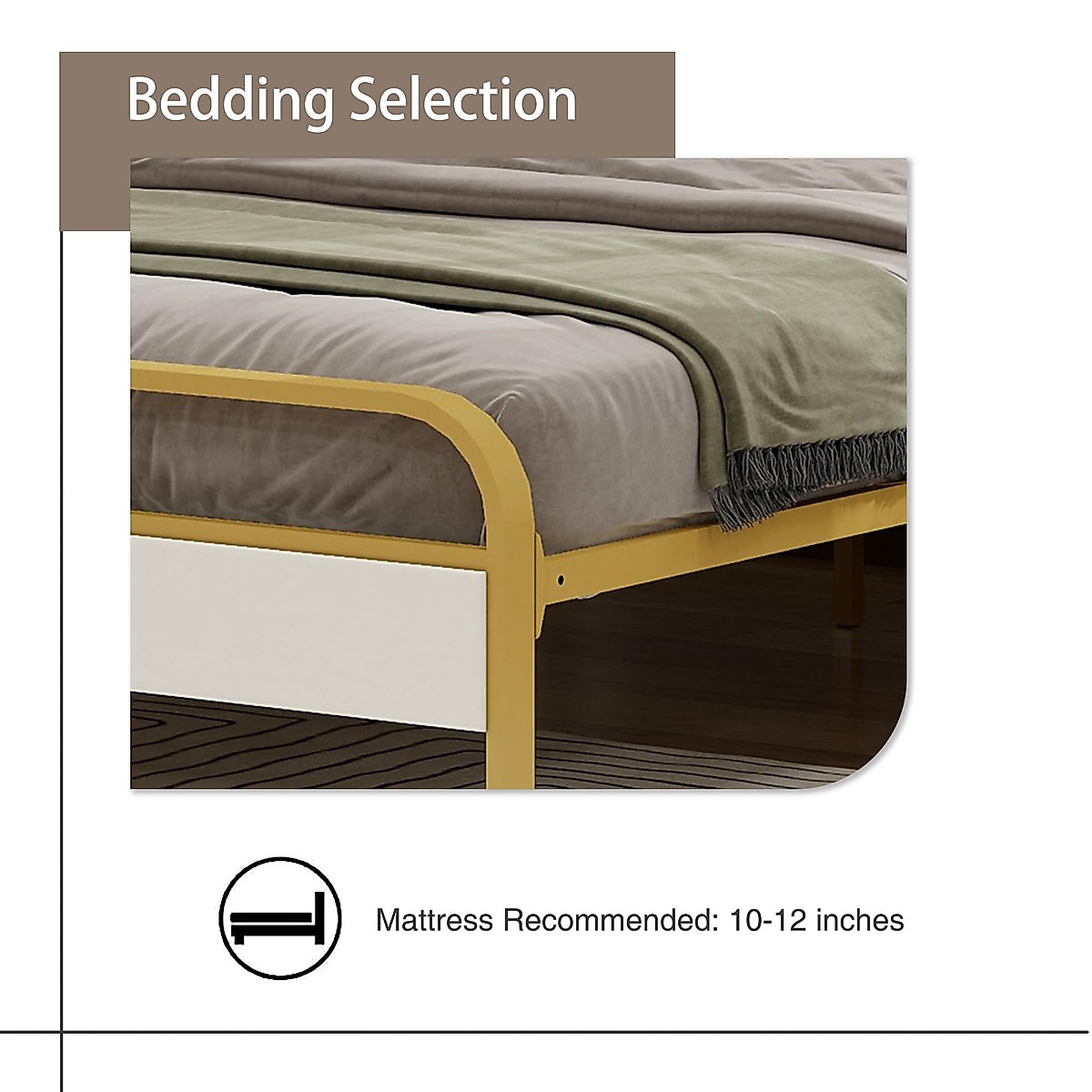 alazyhome Modern King Size Bed Frame, Metal Platform Bed with Velvet Upholstered Headboard, Steel Slats Support, Noise Free, Under-Bed Storage, Easy Assembly, Gold