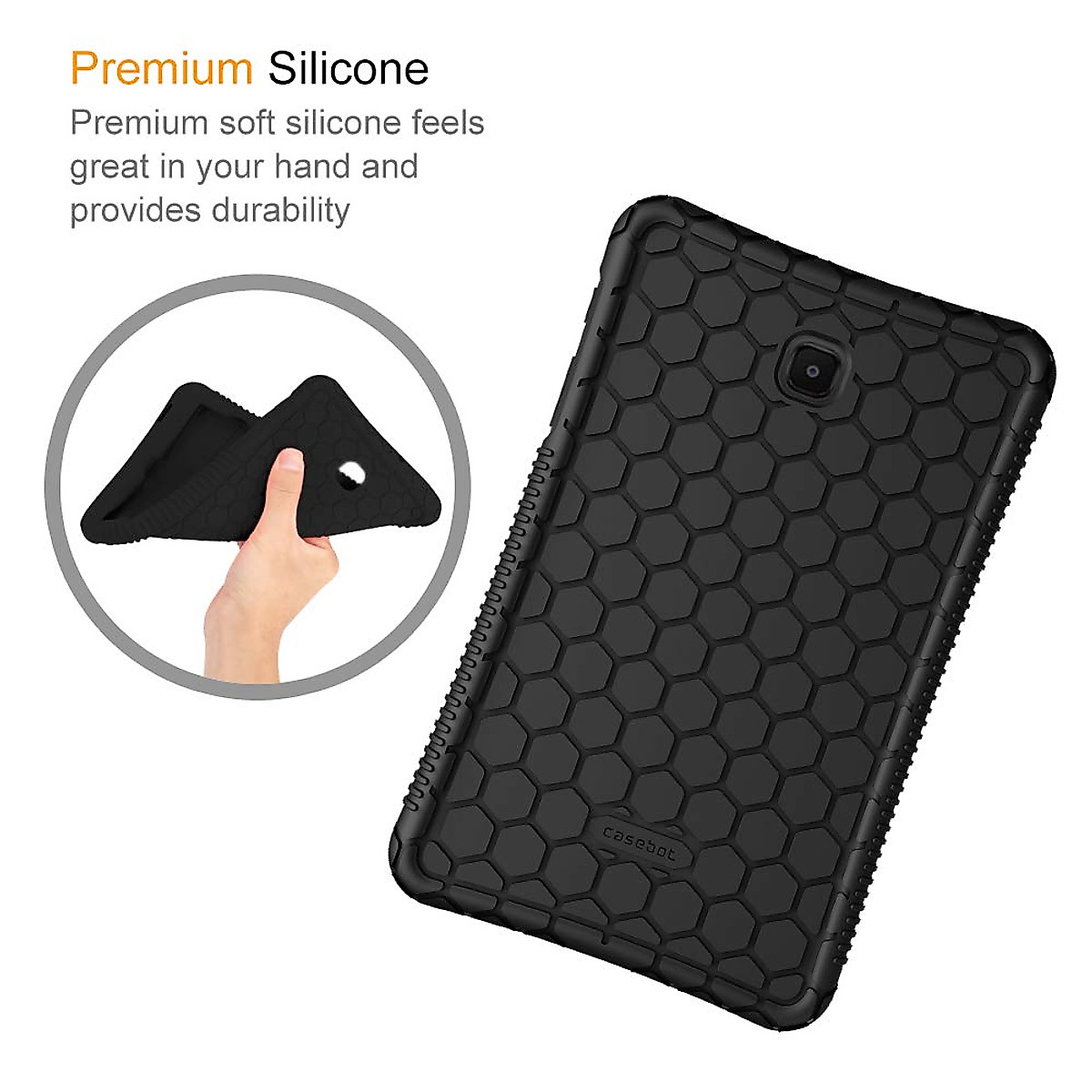 Fintie Silicone Case for Samsung Galaxy Tab A 8.0 2018 Model SM-T387, [Honey Comb Series] [Kids Friendly] Light Weight Shock Proof Protective Cover, Black