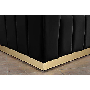 Meridian Furniture 603Black-S Marlon Collection Modern | Contemporary Velvet Upholstered Sofa with Deep Channel Tufting, Stainless Steel Base in a Brushed Gold Finish, Black, 86.5" W x 34" D x 28" H