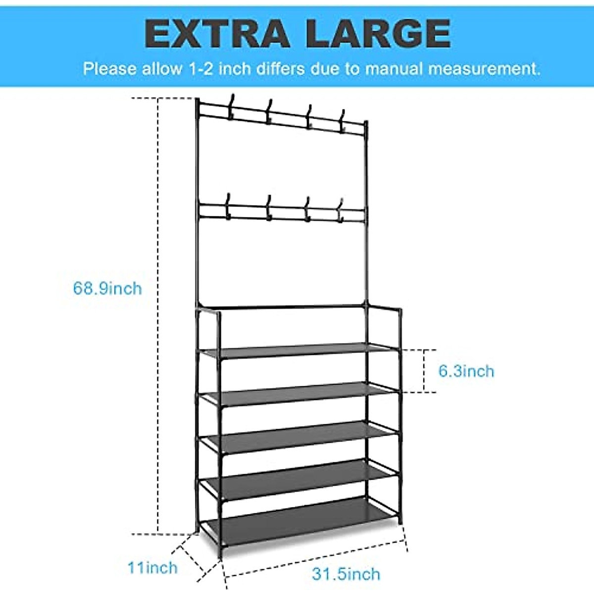 Liwarace Metal Clothing Rack,Clothes Garment Coat Rack with Bottom Shelf, Clothing Rack for Hanging Clothes, Coats, Skirts, Shirts, Sweaters, Black