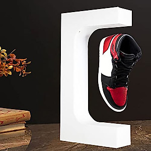 Floating Shoe Display Magnetic Levitating Sneaker Stand Holder Rotation Acrylic Rack with LED Light for Gift Advertising Exhibition Storefront Shop up to Size 13 Big Shoes (White Without Shoe)