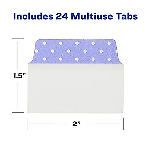 Avery Multiuse Ultra Tabs, 2" x 1.5", 2-Side Writable, Assorted Pastel Dots, 24 Repositionable Tabs (74773)