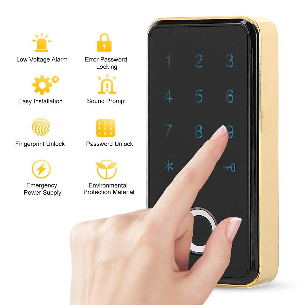 Smart Combination Lock, Keyless Fingerprint Digital Password Electronic Lock for Cabinet File Locker 2 Colors(Gold)