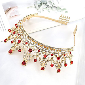 NODG Gold Tiaras and Crowns for Women Birthday Headband for Girls Red Crystal Queen Crowns Hair Accessories for Bride Party Bridesmaids Bridal Prom Halloween Costume Cosplay Christmas Gifts