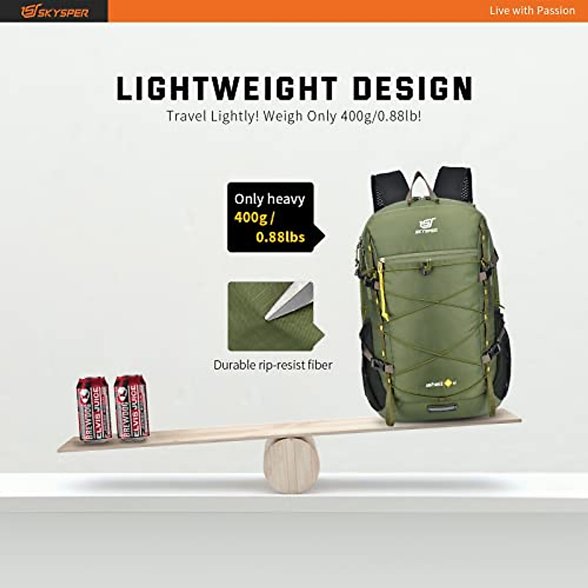 SKYSPER Packable Hiking Backpack 30L Lightweight Daypack Travel Backpacks for Women Men（Green）