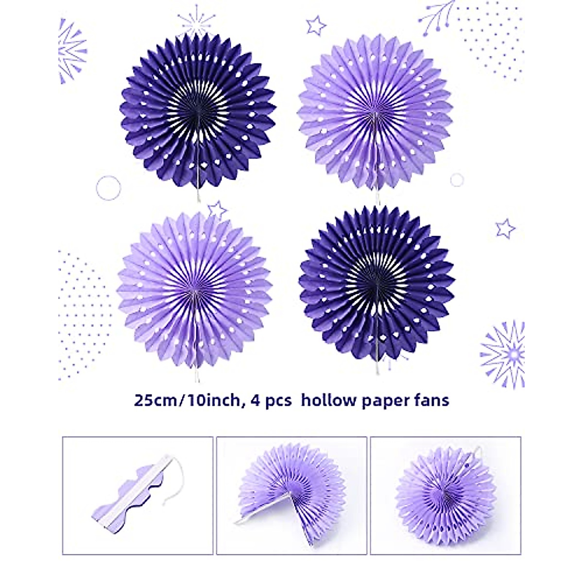 Auihiay 32 Pieces Purple Party Decoration Include Paper Fans, Tissue Paper Pom Poms, Circle Dot Garland and Tissue Paper Tassel for Birthday Wedding Baby Shower Bridal Shower Girls Women Party