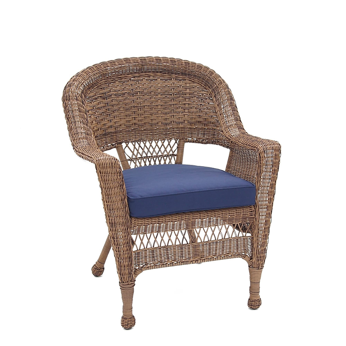 Jeco Wicker Chair with Blue Cushion, Set of 2, Honey/W00205-