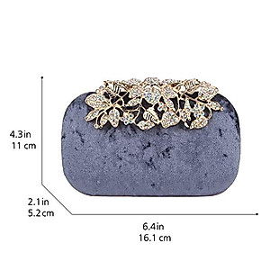 Fawziya Flower Clutch With Rhinestones Velvet Clutches For Women-Grey