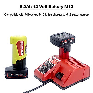 Biswaye 2-Pack 12V Lithium Battery 6.0Ah Compatible with Milwaukee M12 12V Lithium XC Extended Battery 48-11-2460 48-11-2440 48-11-2420 48-11-2411 48-11-2401 48-11-2430 48-11-2412