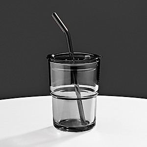 BLUEPOLAR 13oz/400ml Tumbler Water Glass, Water Bottle with Straw and Lid Sealed Carry on, Glass Coffee Mug Iced Tea Cup Thick Wall Insulated Glass Cup (Gray)