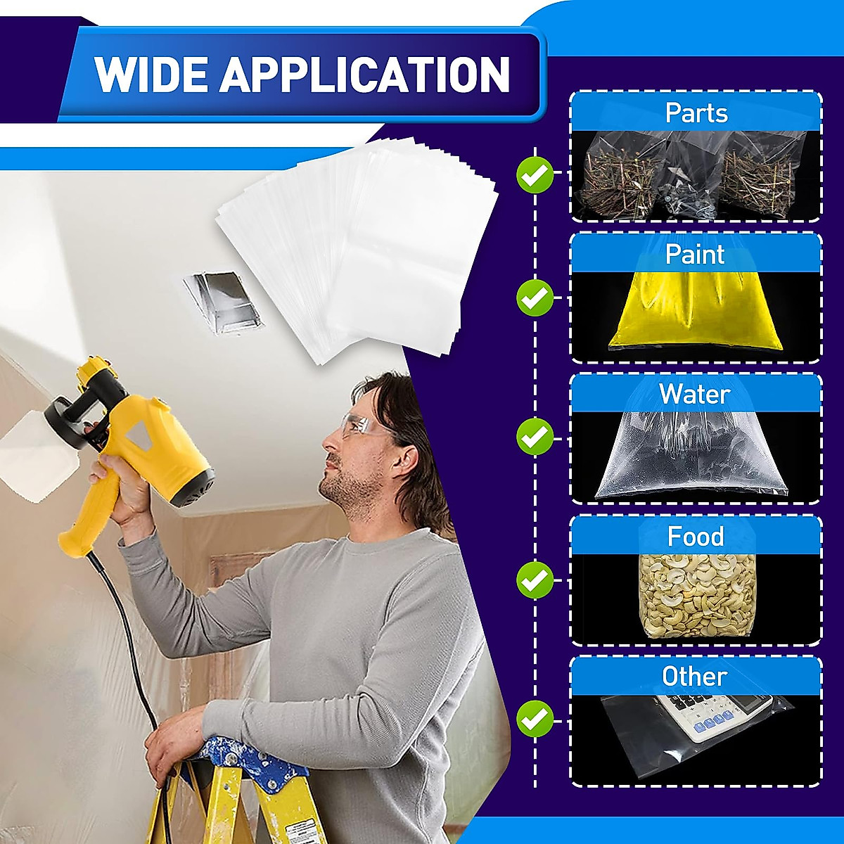 Paint Sprayer Parts, 50 Pcs Paint Sprayer Bags, 7.8'' X 11.8'' Sprayer Cup Liners, Transparent Spray Gun Cup Canister Liners for Wagner Paint Sprayer