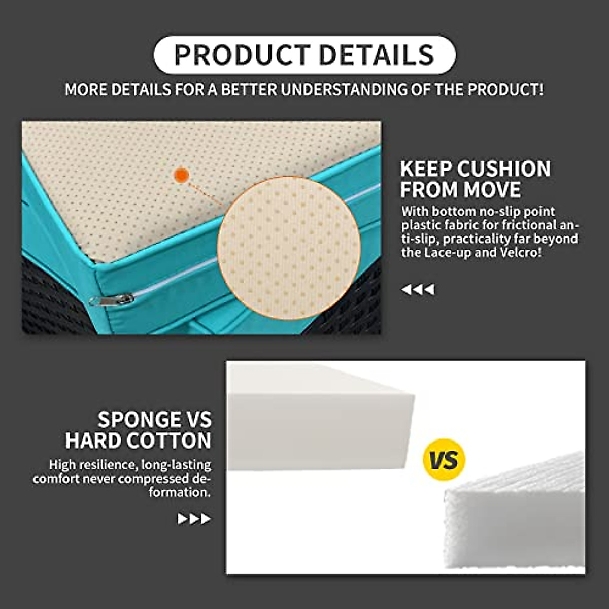 Rattaner 10 Pieces Patio Sectional Furniture Set Outdoor Wicker Conversation Sofa Couch with Turquoise Non-Slip Cushions Furniture Cover Black PE Rattan