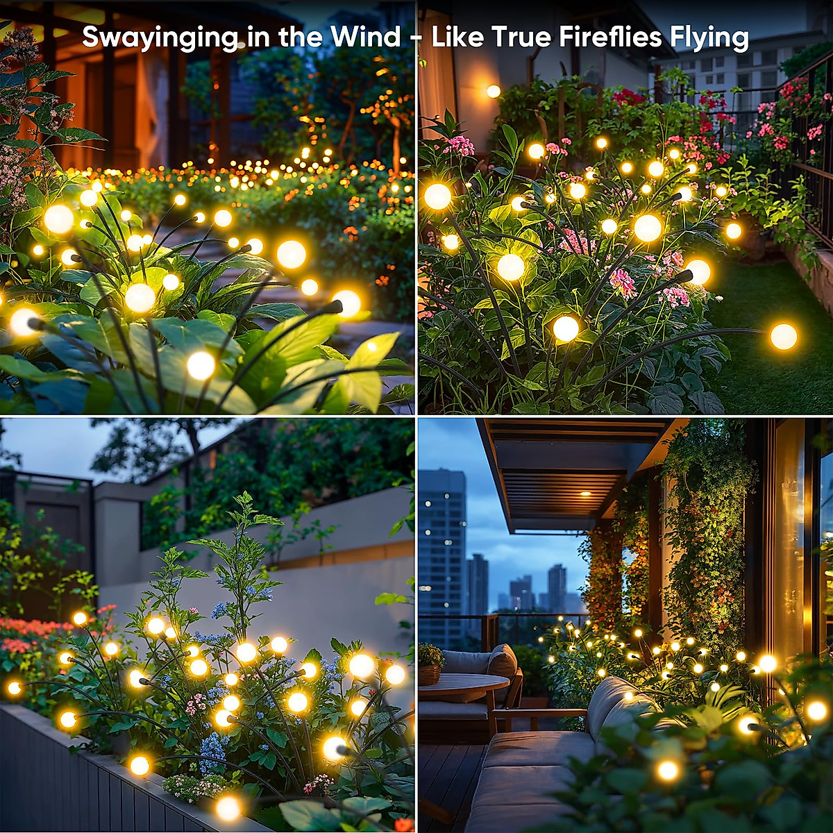 Solar Lights Outdoor Garden Decor: 4 Pack 32 LED Firefly Solar Outdoor Lights - Waterproof Solar Lights for Outside Yard Pathway Landscape Patio Decorations - Solar Powered Swaying Light Sway by Wind