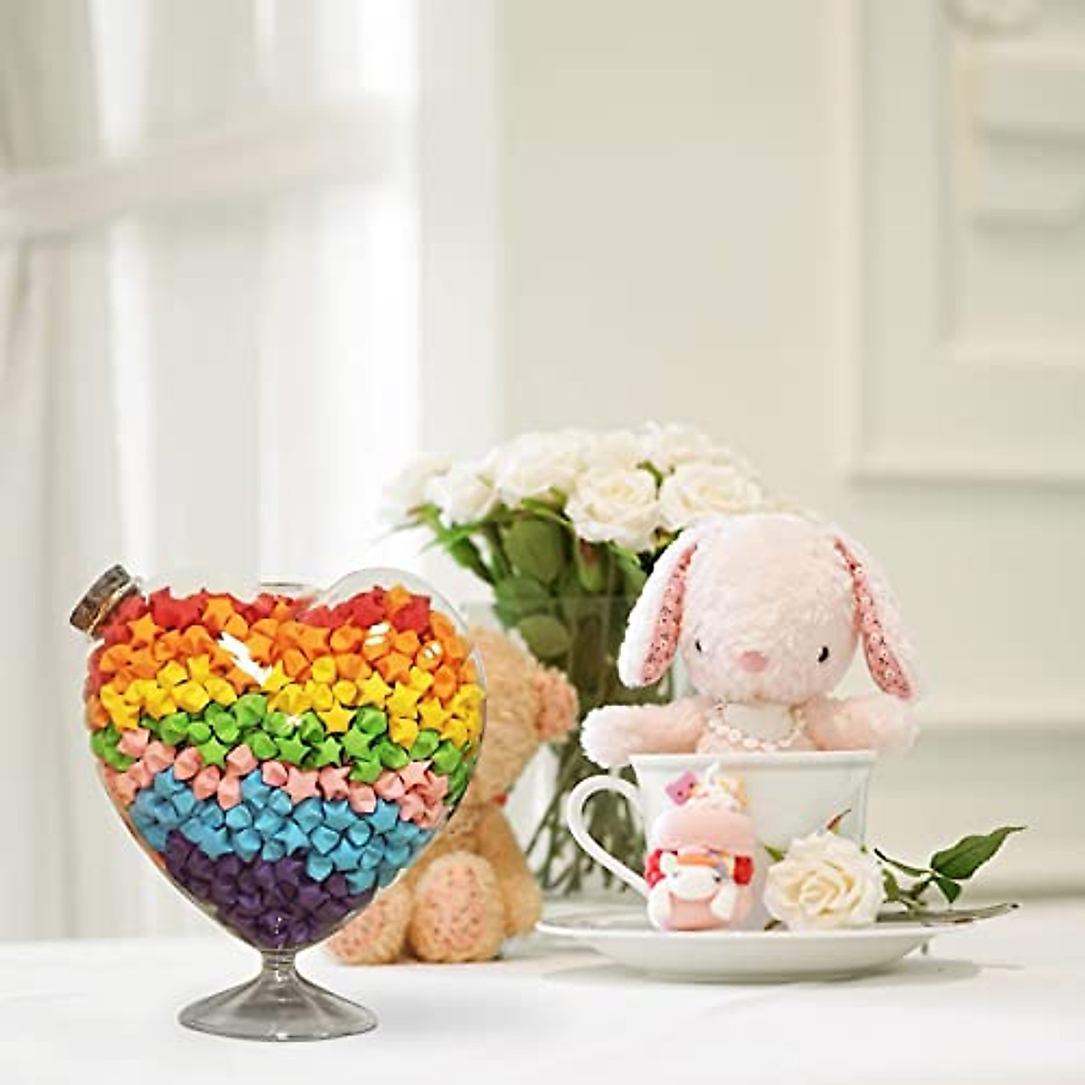 Tofficu Glass Jar Bottle with Cork Heart Shaped Wishing Bottle Plants Showing Bottle Desktop Hydroponic Plant Vase for Home Wedding Party Decoration