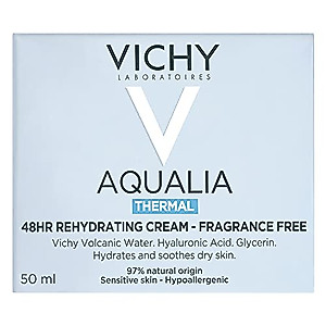 Vichy Aqualia Thermal 48HR Rehydrating Fragrance Free Face Cream, Hyaluronic Acid Moisturizer for Dry Skin, Moisturizing Face Lotion, Fragrance Free, 1.69 fl. oz.