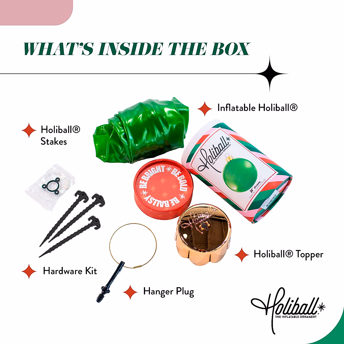 Holiball Inflatable Holiday Ornament – Indoor and Outdoor Use– Reusable and Storage Friendly – The Ultimate Holiday Decoration – 18" – Holly Green