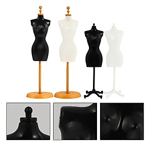 Mini Size Female Mannequin Torso, 4Pcs Mini Doll Dress Form Manikin Body with Base Stand for Sewing Dressmakers Dress Jewelry Display, Black&White, 25x7.5cm/9.82x2.95inch,(Mixed Style,Mini Size) MINI