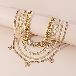 Missgrace Rhinestones Gold Butterfly Layered Choker Necklace Sparkly Jewerly Fashion Wedding Party Prom Bar Necklace Accessories for Women and Bride (Gold)