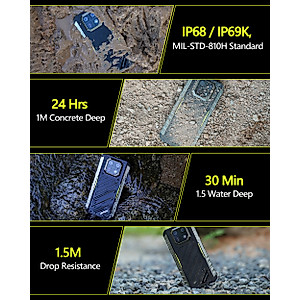 Ulefone Armor 22 Rugged Cell Phone Android 14, Up to 16+256GB, 64MP Night Vision Camera, 64MP Main Camera, 6600mAh, 120Hz Display, 4G LTE Smartphone (Black)