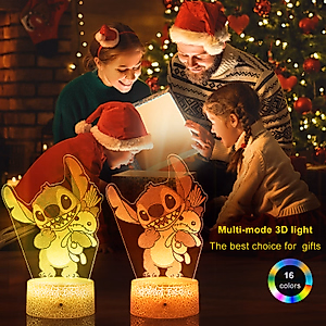 DRYLF Stitch Gifts for Girls Stitch Night Light with Remote & Smart Touch 16 Colors Changing Dimmable Stitch Lamp Cool Room Decor Bedside Lamp for Bedroom Boys Girls
