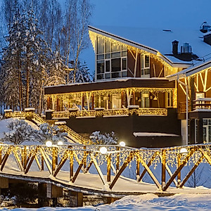 JMEXSUSS 200 LED Icicle Lights, 8 Modes Icicle Lights Indoor, Warm White Icicle Christmas String Lights Outdoor Waterproof for Xmas Roof Wedding Party Holiday Room Home Decorations