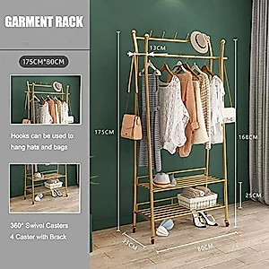 HEONITURE Gold Clothing Rack with Shelves, Rolling Garment Rack for Hanging Clothes, Heavy Duty Choset Clothes Rack for Indoor Bedroom Sturdy Steel Frame（31.5"）