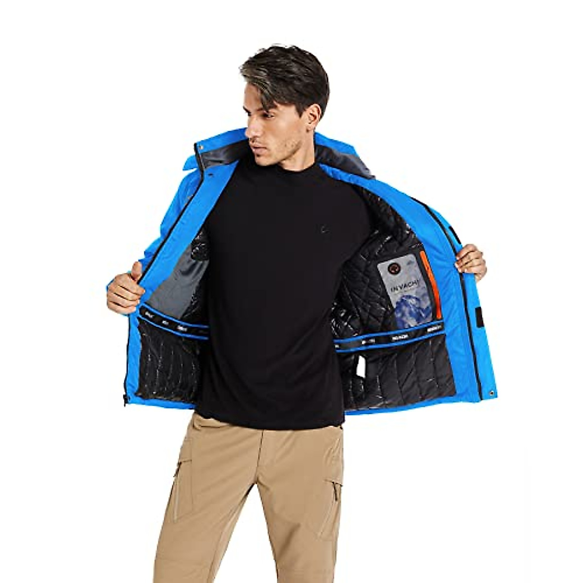 INVACHI Men's Mountain Waterproof Ski Coat Windproof Rain Jacket Winter Warm Hooded Coat