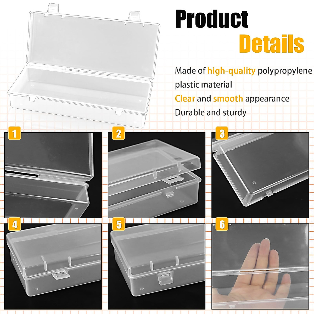 Fansunta 10 Pcak 6'' Plastic Storage Boxes, Small Storage Containers with Hinged Lids, Rectangle Clear Boxes for Beads, Jewelry, Game Pieces, Pens and Crafts Items(6.2'' x 2.5'' x 1.2'')