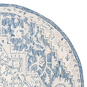 SAFAVIEH Micro-Loop Collection 5' Round Blue/Ivory MLP503M Handmade Shabby Chic Medallion Premium Wool Area Rug