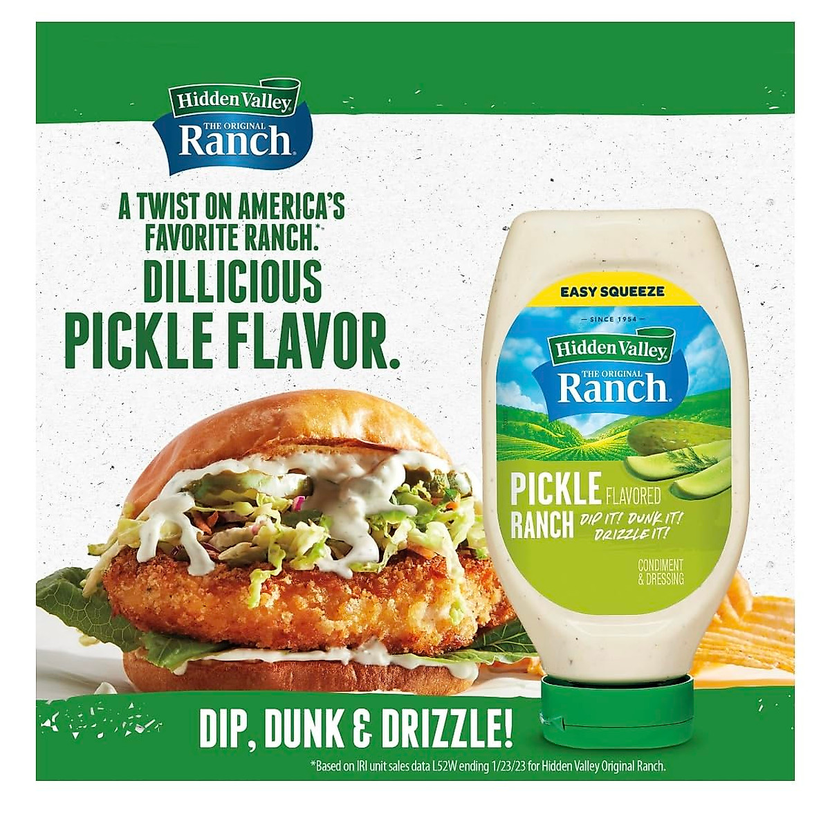 Pickle Flavored Hidden Valley Ranch Dressing - Pack of 1: 20 oz Bottle Dill Pickle Ranch Dressing - Hidden Valley Pickle Ranch Dip Bundled with Daily Gemz Spoon (1)
