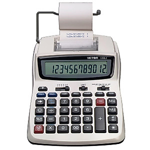 Victor Printing Calculator, 1208-2 Compact and Reliable Adding Machine with 12 Digit LCD Display, Battery or AC Powered, Includes Adapter,White