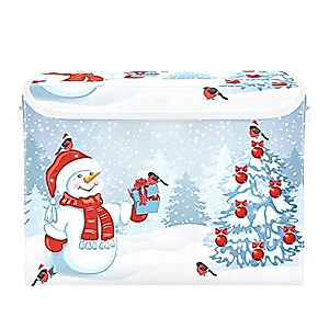 Snowman Bird Large Storage Bins with Lid Collapsible Storage Bin Storage Cubes Rectangle Storage Bin for Living Room Bedroom
