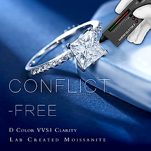 MOOSEA Princess Cut Engagement Ring for Women, 1.5ct D Color VVS1 Clarity Lab Created Diamond Rings 14K White Gold Vermeil V Setting Moissanite Promise Rings for Her Jewelry Gifts