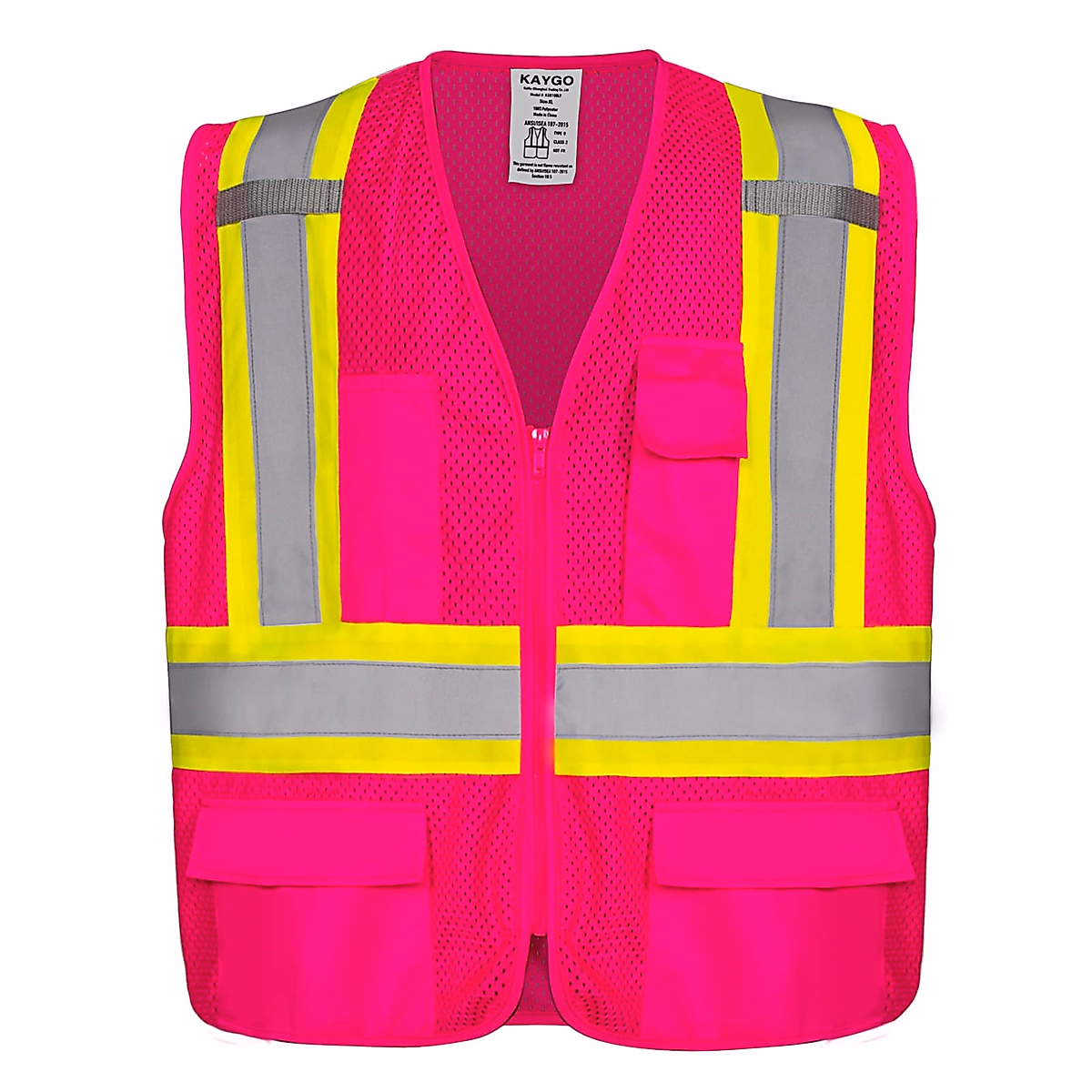 KAYGO High Visibility Safety Vests KG0100, Reflective Vest with Pockets and Zipper, ANSI Type R Class 2 Not FR (Pink,S)