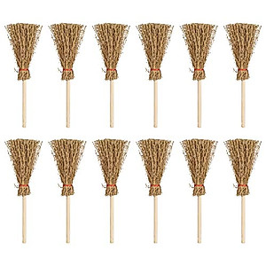 SEWACC 12pcs Tiny Broom Wizard Decor Witch Prop Pendantdant Witch Broomstick Decor Miniature Broom Halloween Ornaments Broom for Witch Toys Crafts Witches Prop Child Perfect Straw Wooden