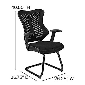 Flash Furniture Kale Designer Black Mesh Sled Base Side Reception Chair with Adjustable Arms