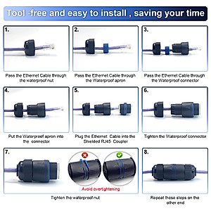 VCELINK Waterproof RJ45 Coupler Short Profile, Cat6/Cat5E/Cat5 Waterproof Ethernet Connector Shielded IP67, Outdoor Network LAN Cable Extender PoE 6-Pack