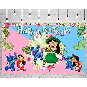 huio Hawaiian Aloha Backdrop for Lilo and Stitch Theme Birthday Party Supplies 6x4ft Tropical Summer Photo Background for StitchTheme Party Cake Table Decorations Baby Shower Banner, One Size