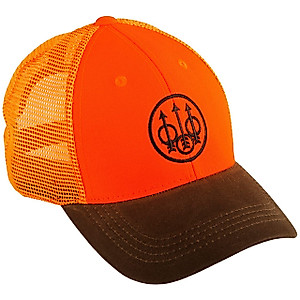 Beretta Men's Tobacco/Blaze Orange Upland Mesh Back Hunting Trucker Hat with Waxed Cotton Bill and Velcro Closure, One Size