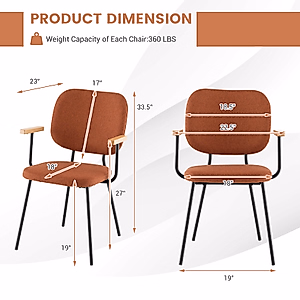 Giantex Modern Fabric Dining Chair Set of 2, Padded Armchairs with Linen Fabric, Sturdy Metal Legs, Curved Backrest, Load up to 360 LBS, Accent Chair for Living Room Kitchen