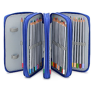 BTSKY® Handy Wareable Oxford Pencil Bag 72 Slots Pencil Organizer Portable Watercolor Pencil Wrap Case (Blue)