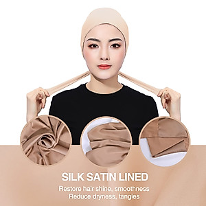 PeacePray Silk Satin Lined Hijab Undercap, Premium Non-Slip Hijab Underscarf, Adjustable Tightness to Your Liking, Black