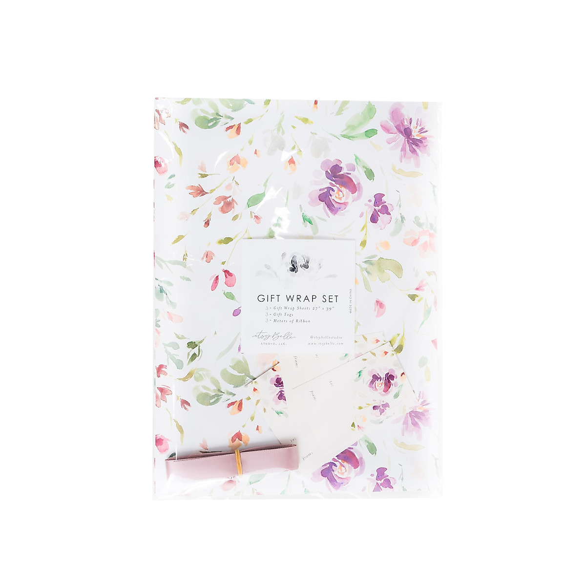 Itsy Belle Studio Fall Wedding Wrapping Paper and ribbon set with tags - Fall wrapping paper, Purple Flower wrapping paper sheets, Boho Baby Shower wrapping paper birthday girl, Fall Bridal Shower