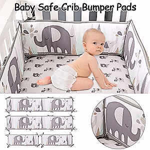 4Pcs Crib Bumpers Padded Crib Liner for Boys Girls, Breathable Baby Crib Bumper Pads for Toddler Inside Crib, Safe Crib Bumper Cushion Mesh Crib Liner Soft Cotton Crib Padding Bumper Crib Covers