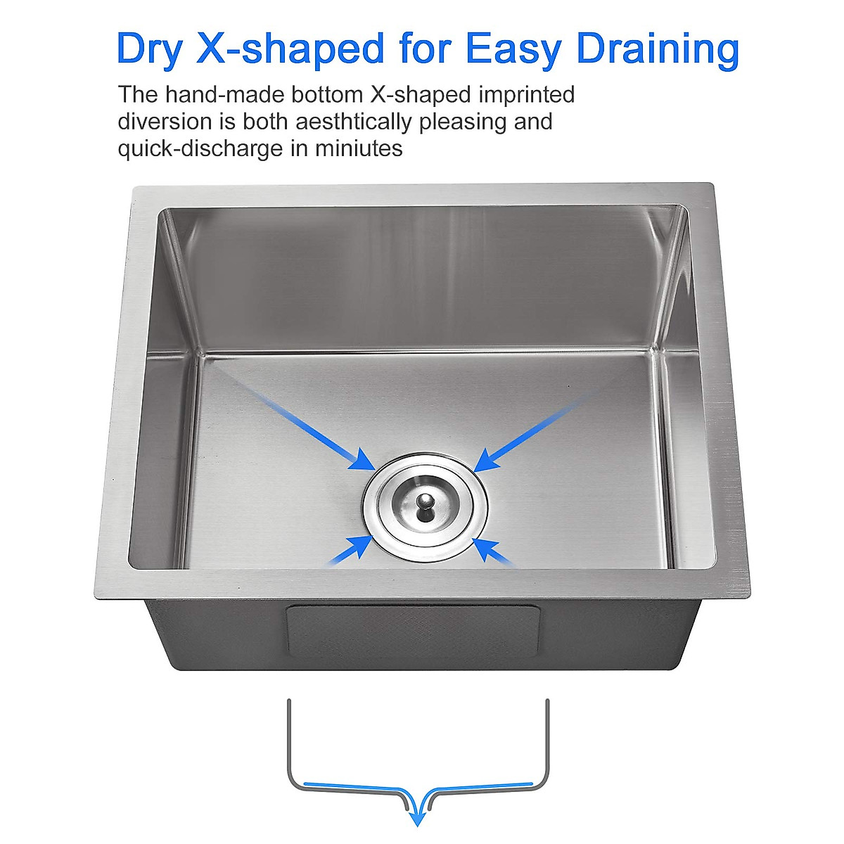 MENATT 20-inch Undermount Kitchen Sink, SUS304 Stainless Steel Handmade Single Bowl Kitchen Sink with Sink Strainer (Brushed), 20"x16"x9"